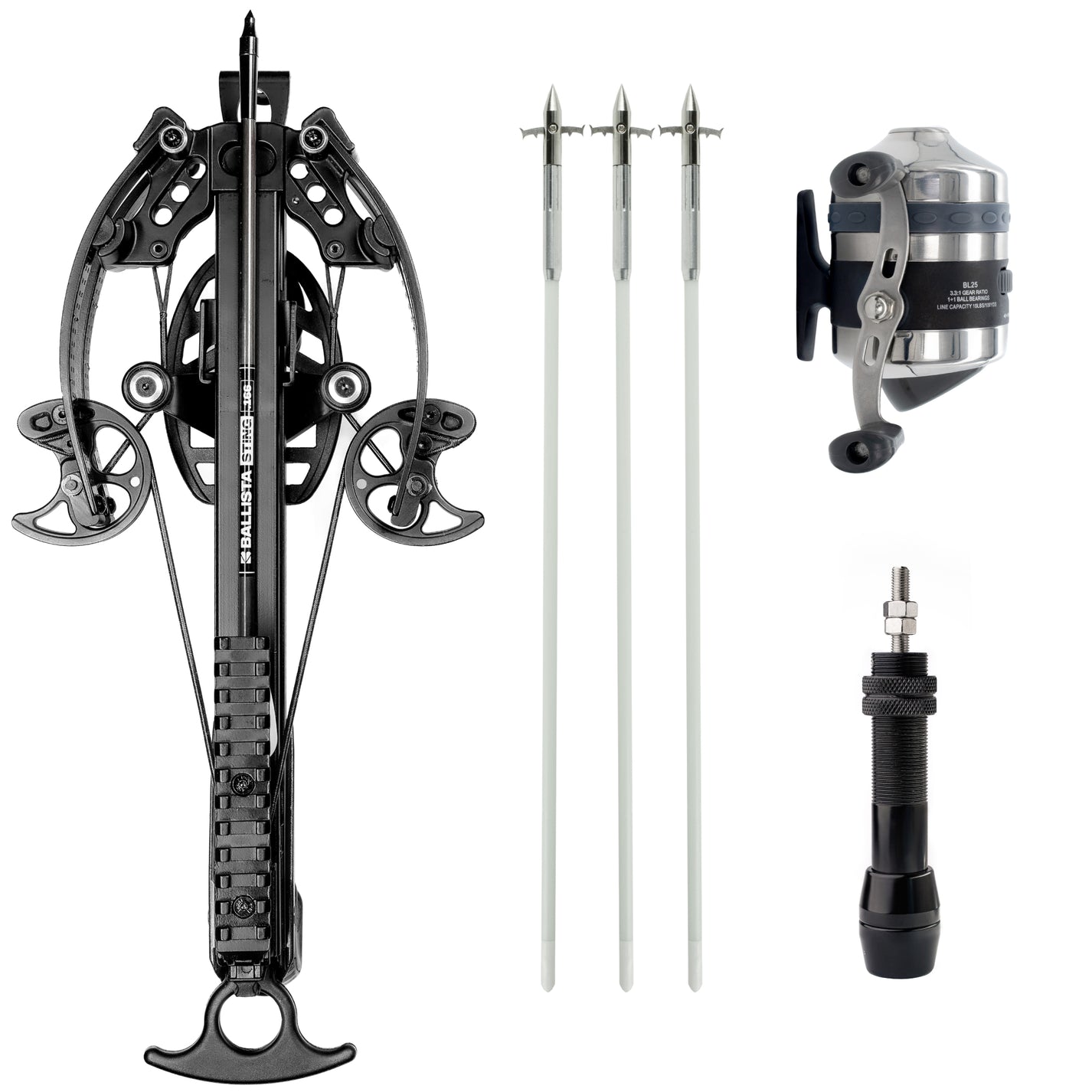 BAT Bowfishing Crossbow Bundle with Bowfishing Arrows, Reel BL25, Reel ...
