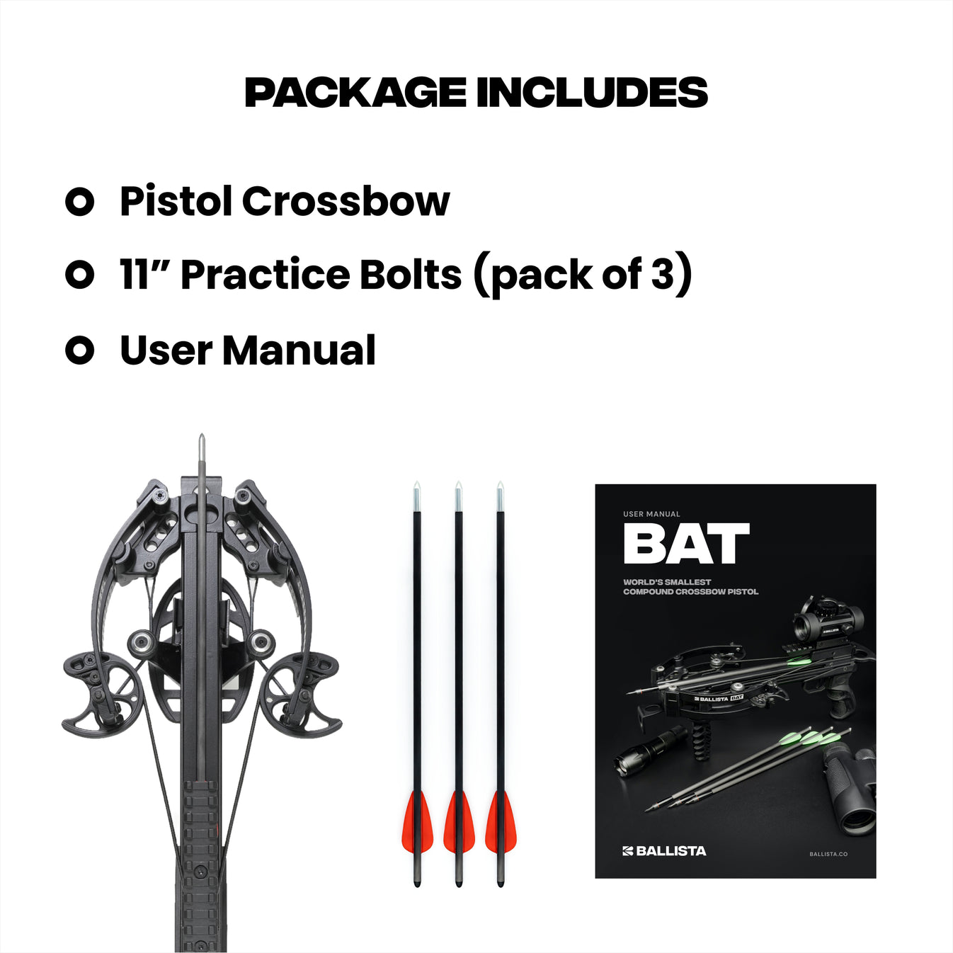 BAT Compound Crossbow Pistol with L-Stock - 300fps & 130lbs – BALLISTA